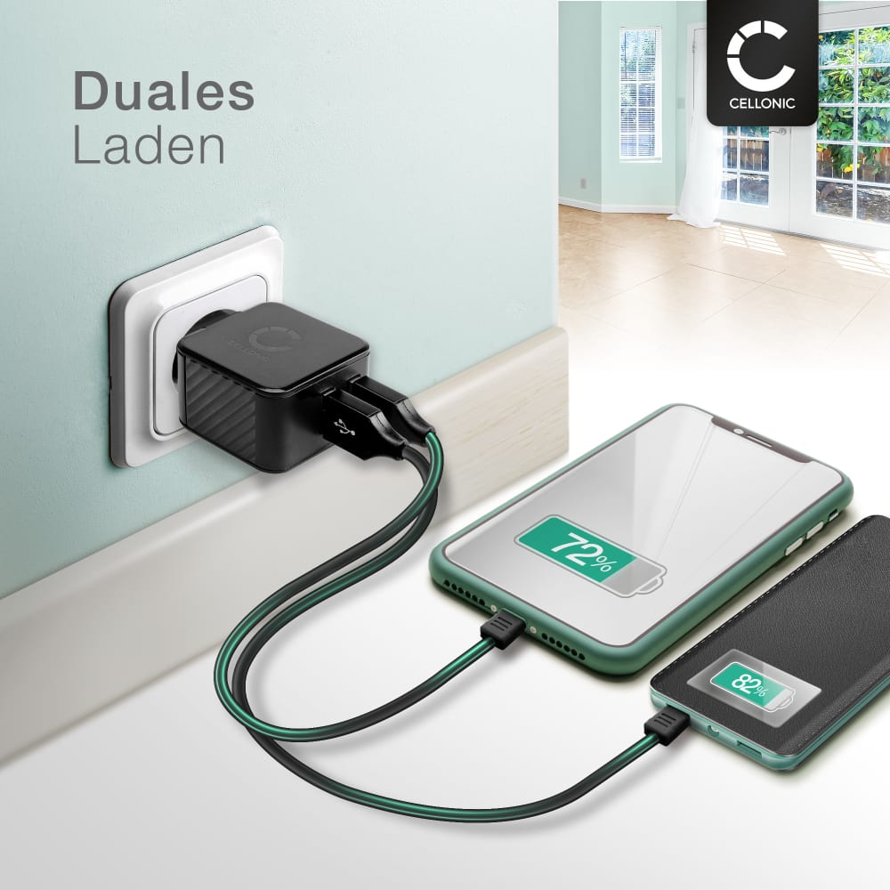 2 Fach USB Ladegerät Smartphone, Handy, Tablet-17W