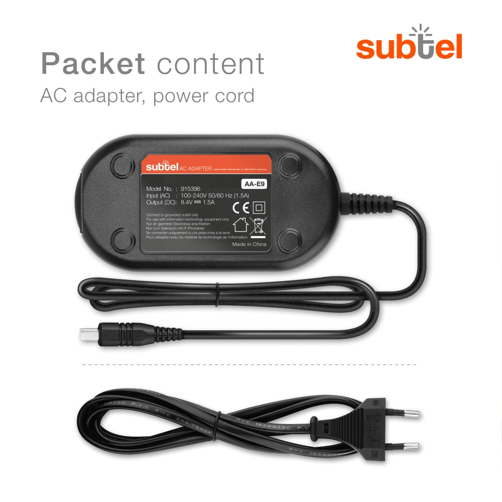 AA-E9 Power Supply for Samsung SC-D23 SC-D24 SC-D365 D27