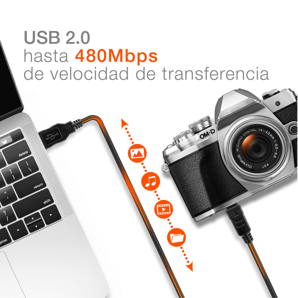 Cable USB de carga y datos 2.0 para Olympus