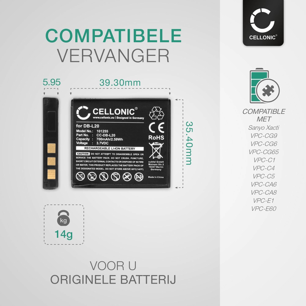 camera accu Sanyo DB-L20 DB-L20A