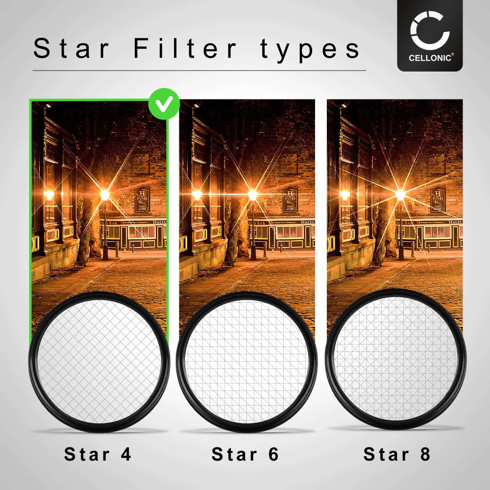Star Filter for Ø 49mm (4 Point) Cross Filter, Starburst Effect