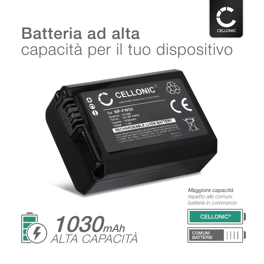 2x Batteria per Sony Alpha 6000, A6000, Alpha 6400, Alpha 7