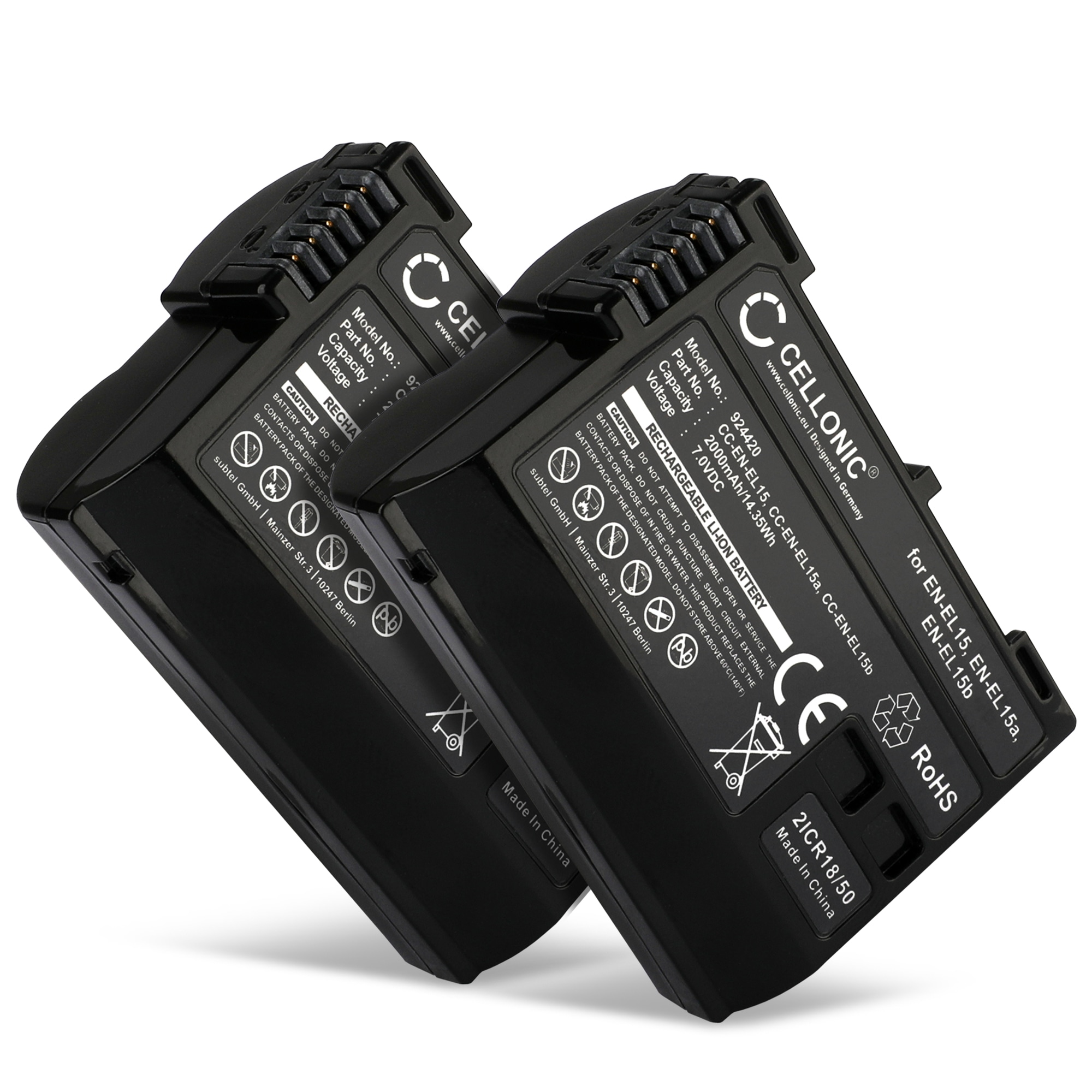 2x Batteri EN-EL15 Nikon D850 D750 D7500 D7200