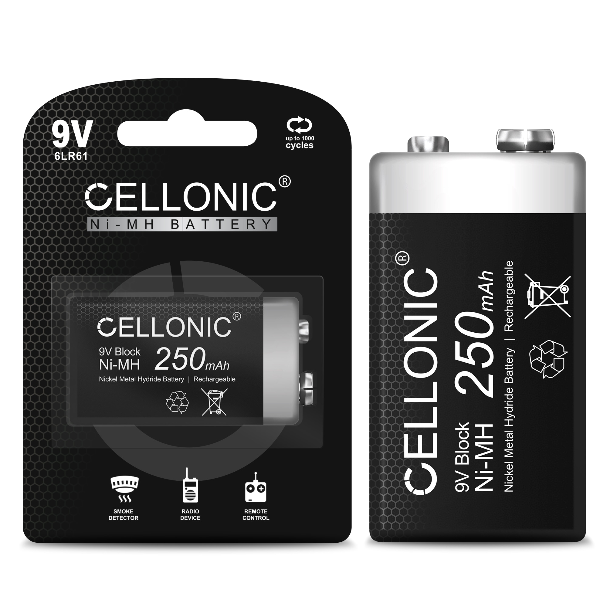CELLONIC® ladattava 9V paristo, 250mAh, NiMH, 1.2V patteri