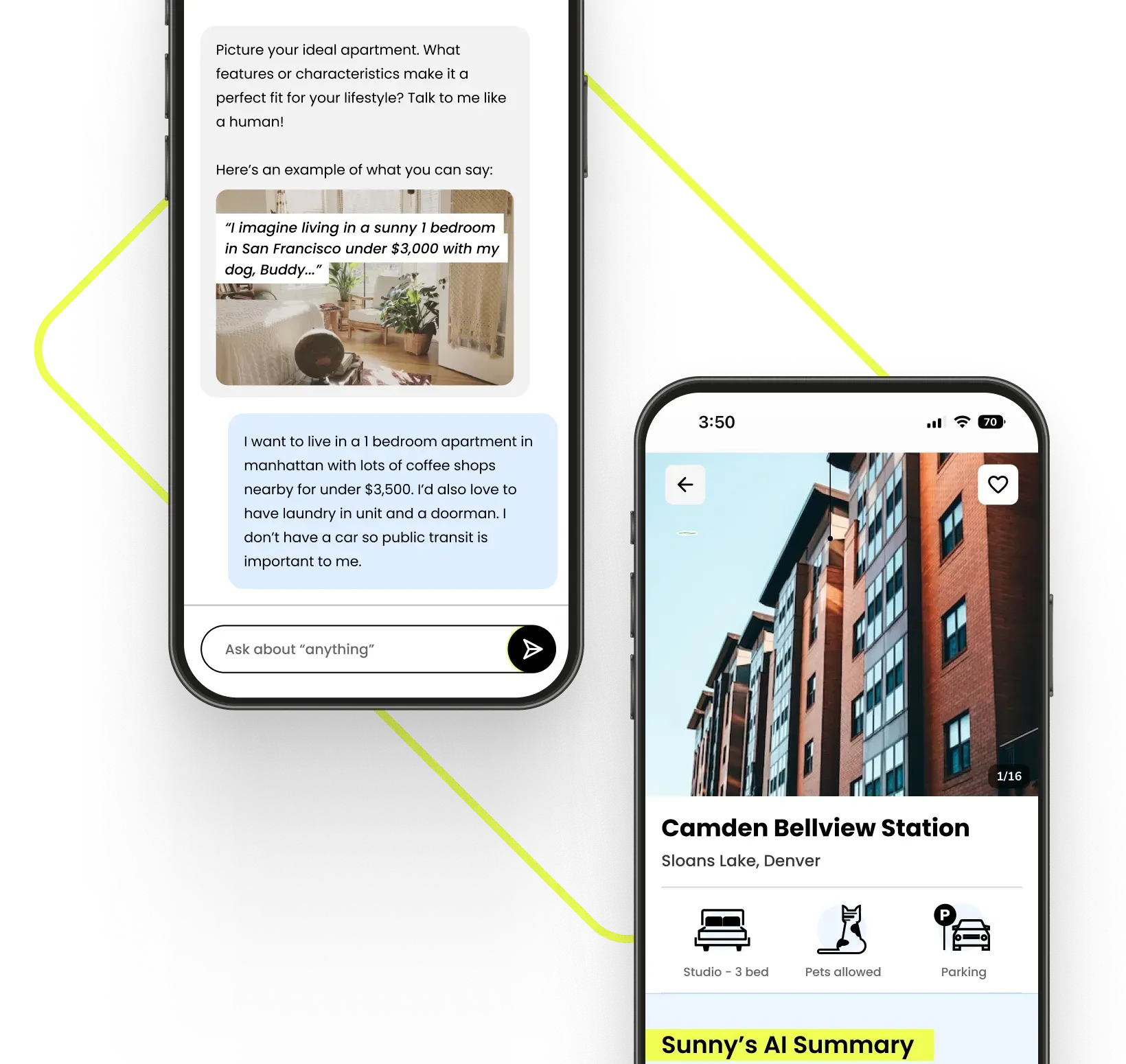 two phones showing lease savings