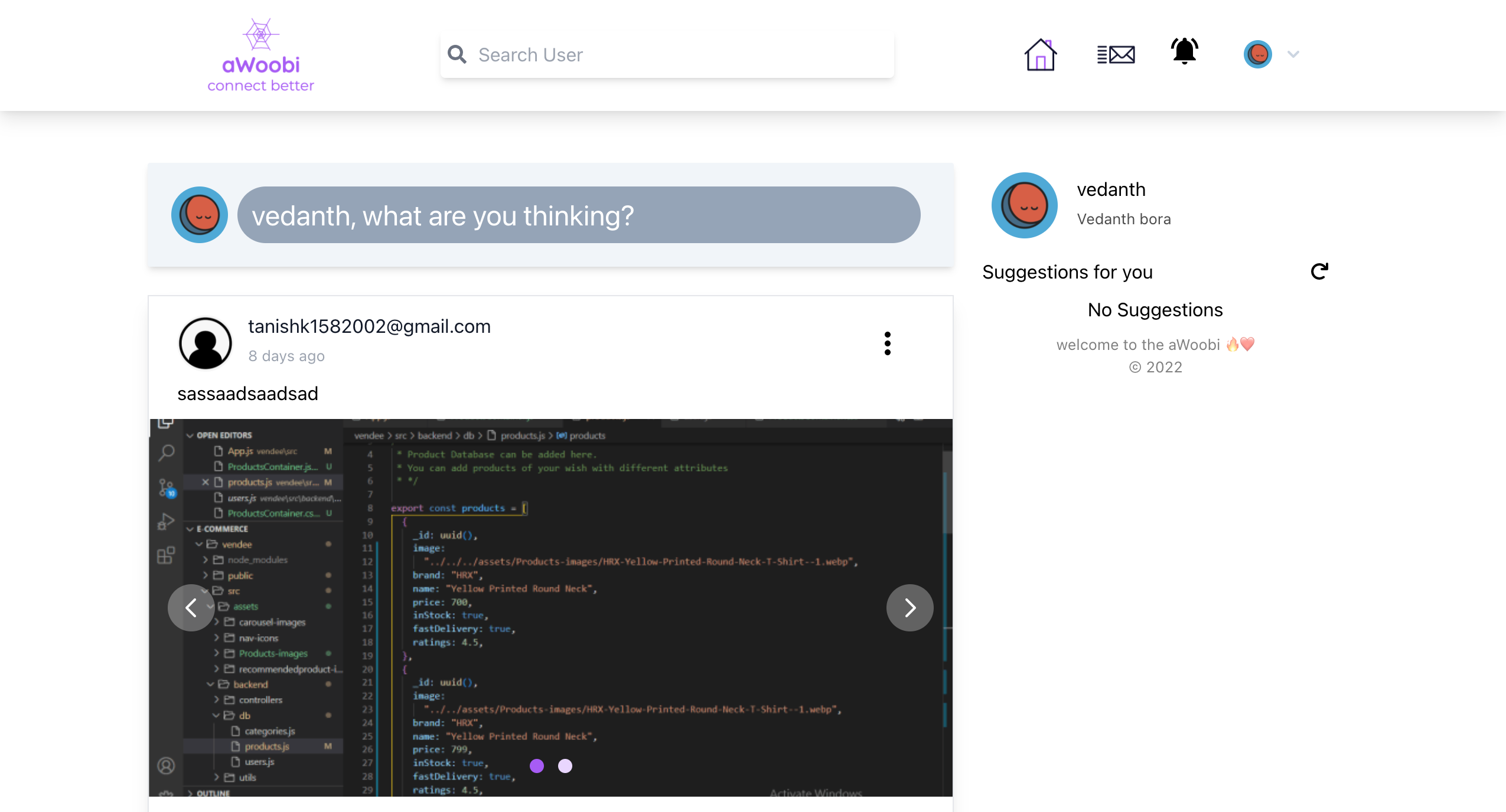 GitHub - VedanthB/aWobbi: aWobbi is a social media application built with React/Babel (Client ...
