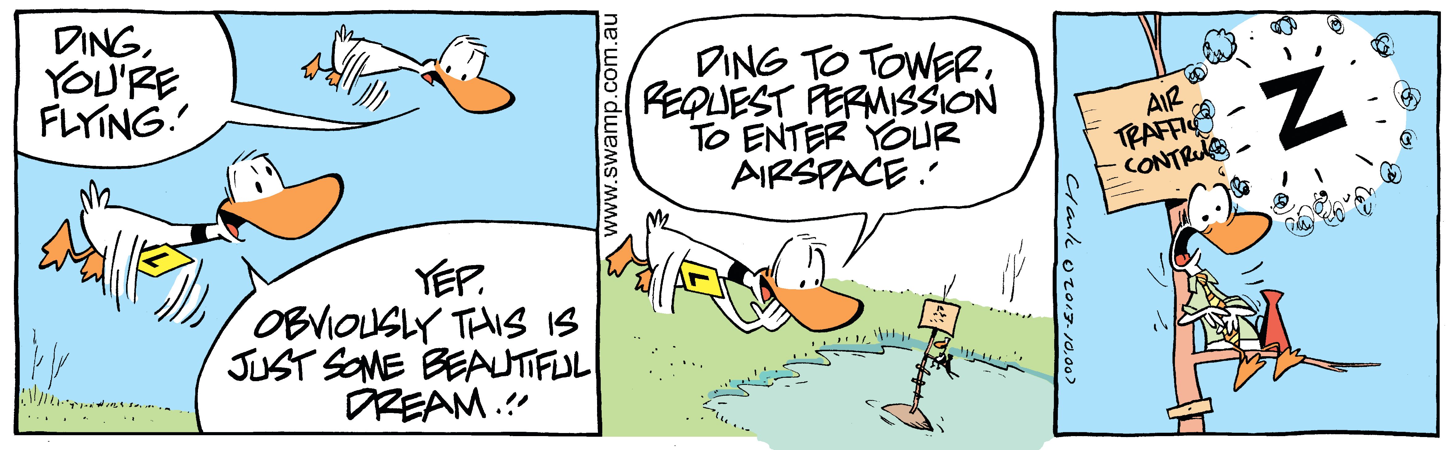 Ding Duck Flying Comic - Swamp Cartoons