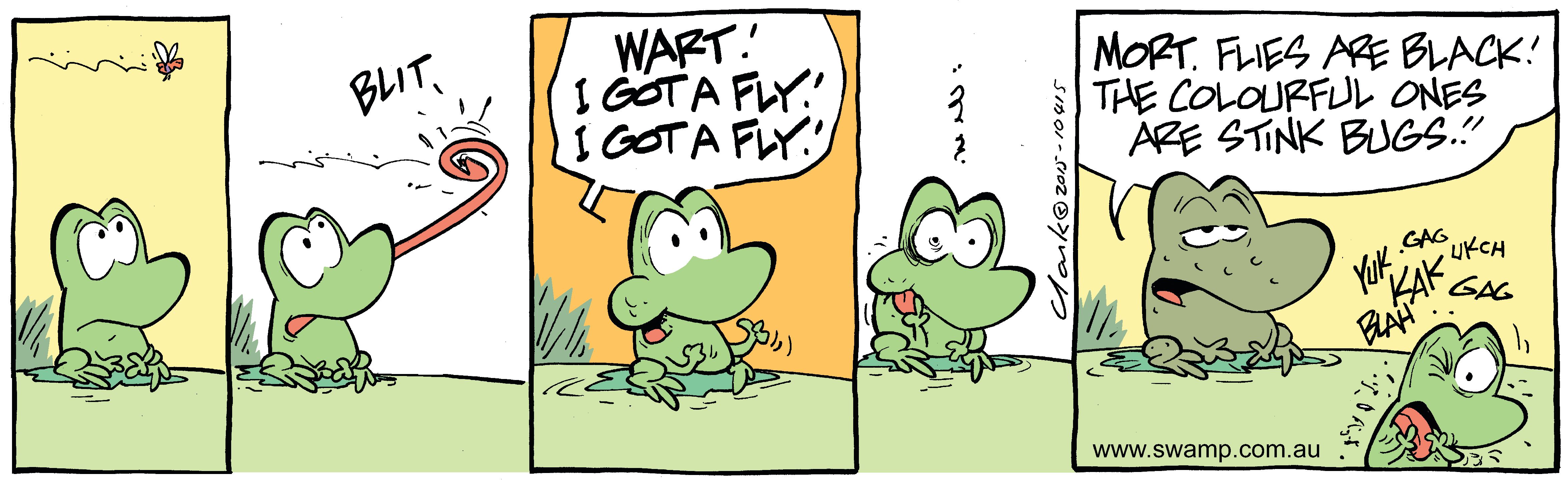 Mort Frog Stink Bug Comic - Swamp Cartoons