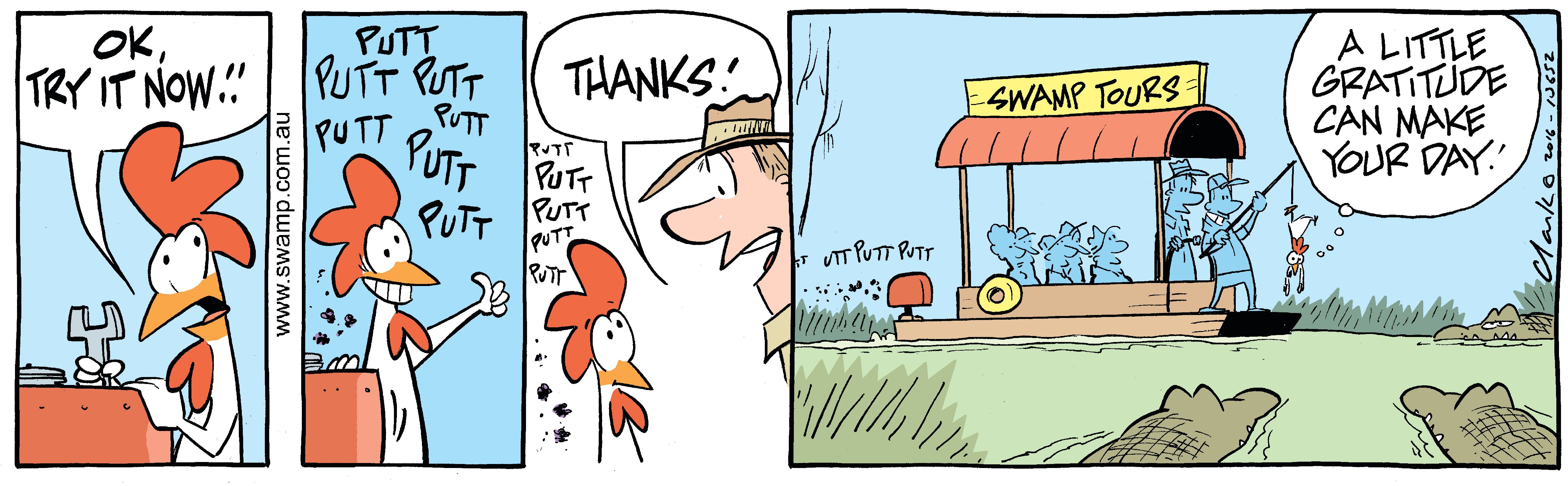 Croc Feeding Chicken Comic - Swamp Cartoons