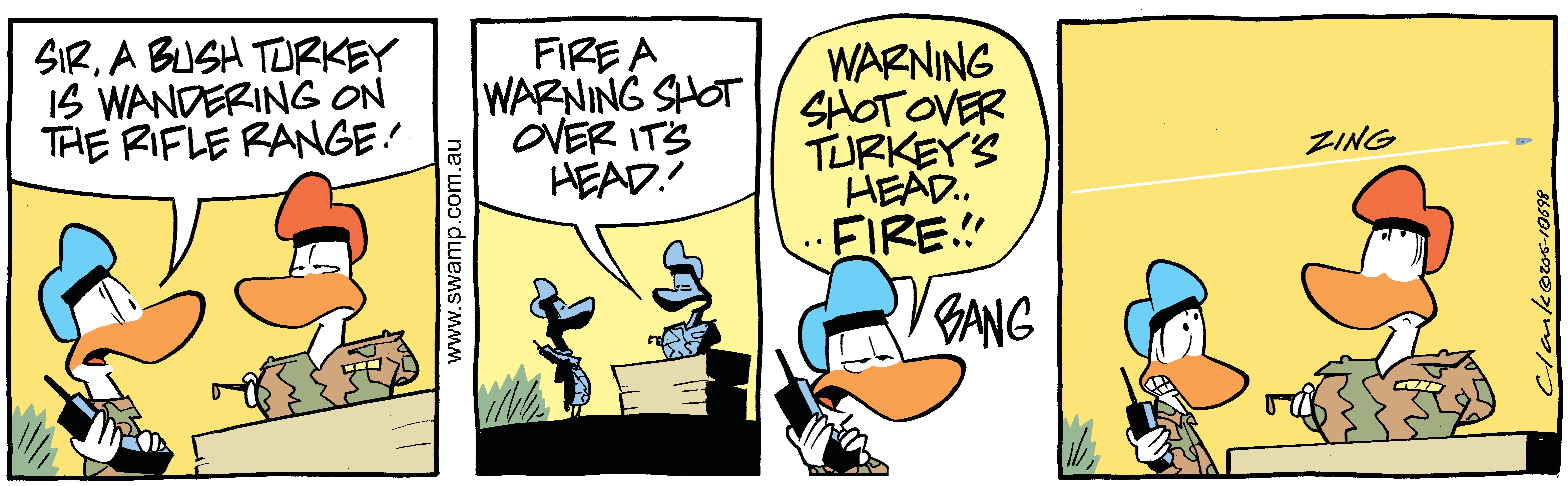Army Sergeant warning Shot Comic - Swamp Cartoons