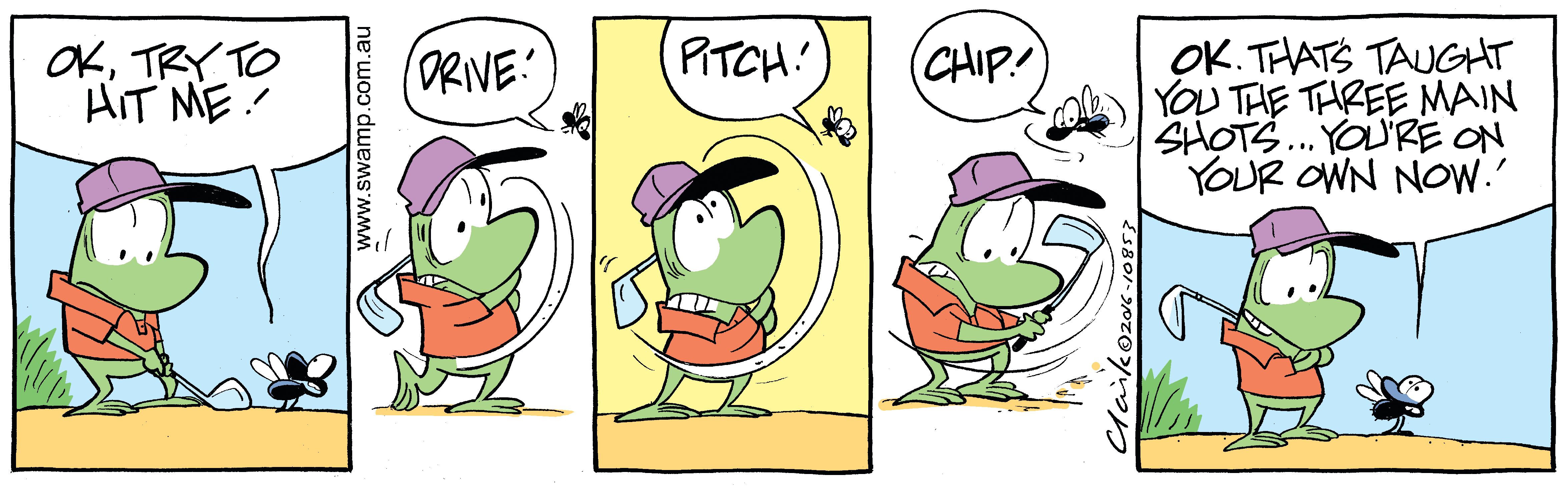 Mort-Frog-Hit-Fly Comic - Swamp Cartoons