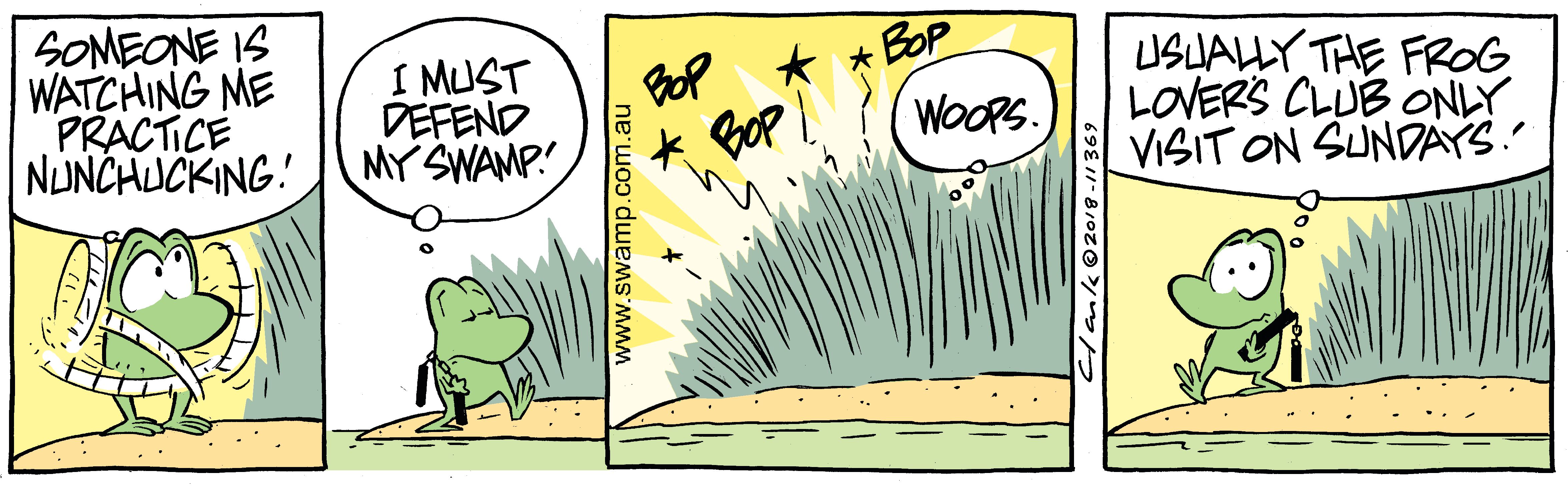 Mort Frog Nunchucking Comic - Swamp Cartoons