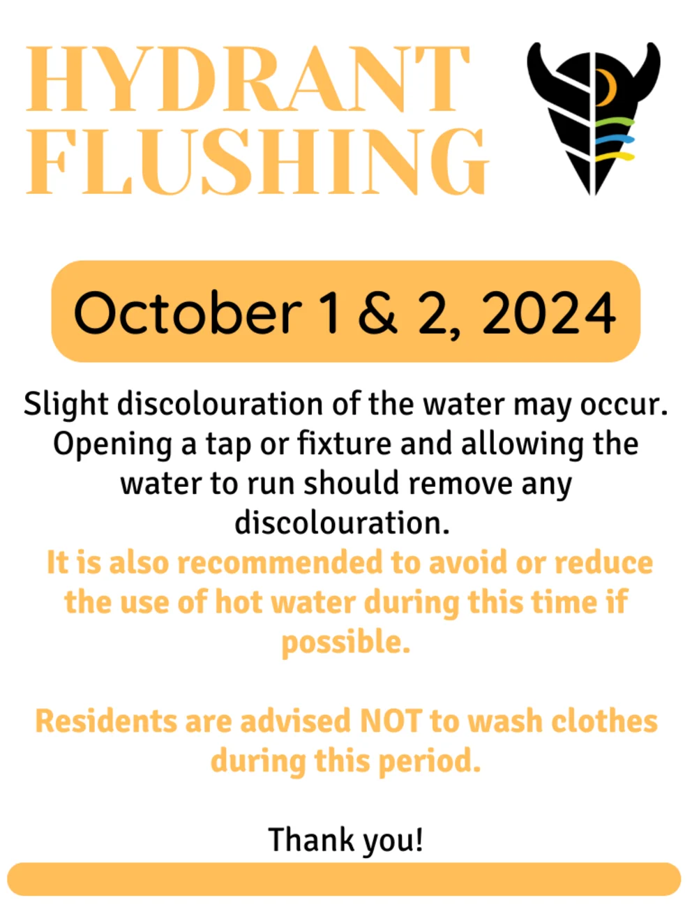 HYDRANT FLUSHING - OCTOBER 1 & 2, 2024 | Town of Shaunavon