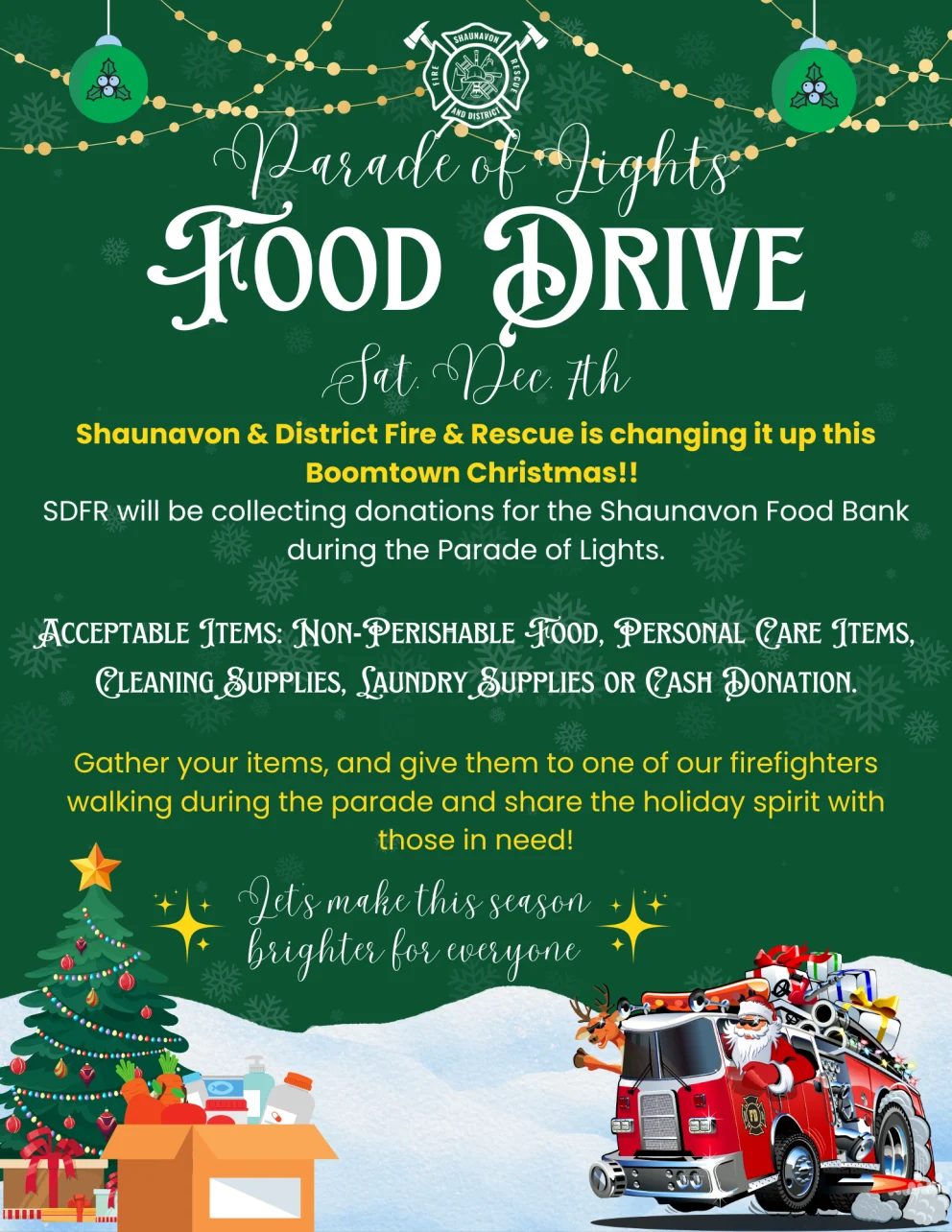 Parade of Lights SDFR Food Drive | Town of Shaunavon
