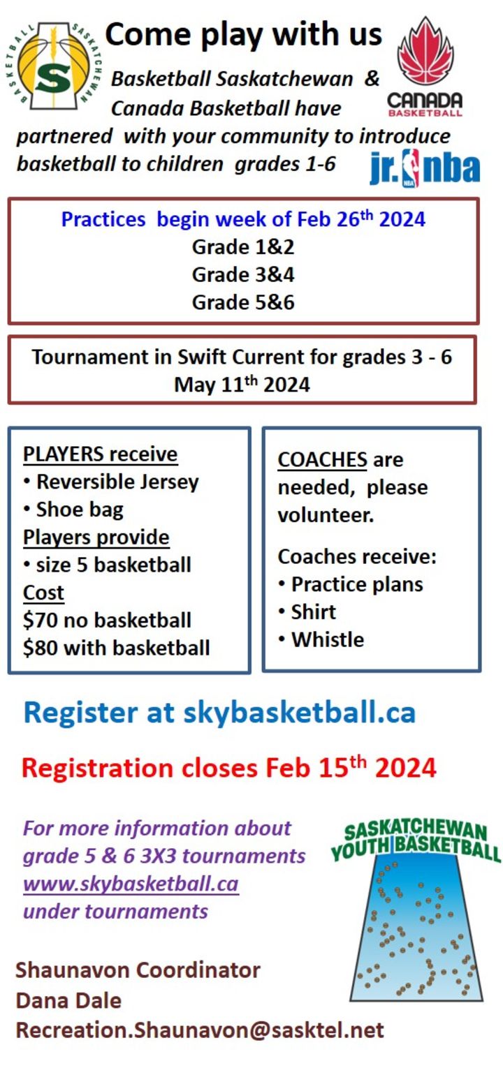 Registration Open for Jr NBA Basketball Program 2024 | Town of Shaunavon