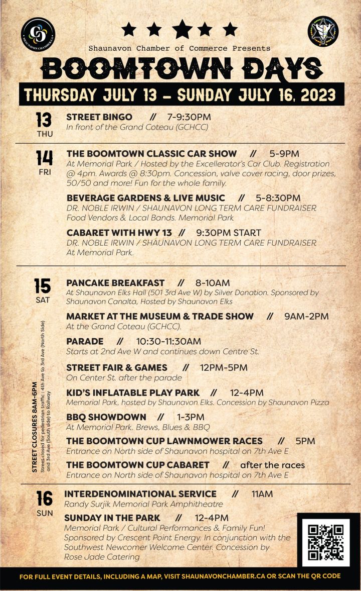 BOOMTOWN DAYS 2023 SCHEDULE OF EVENTS | Town of Shaunavon