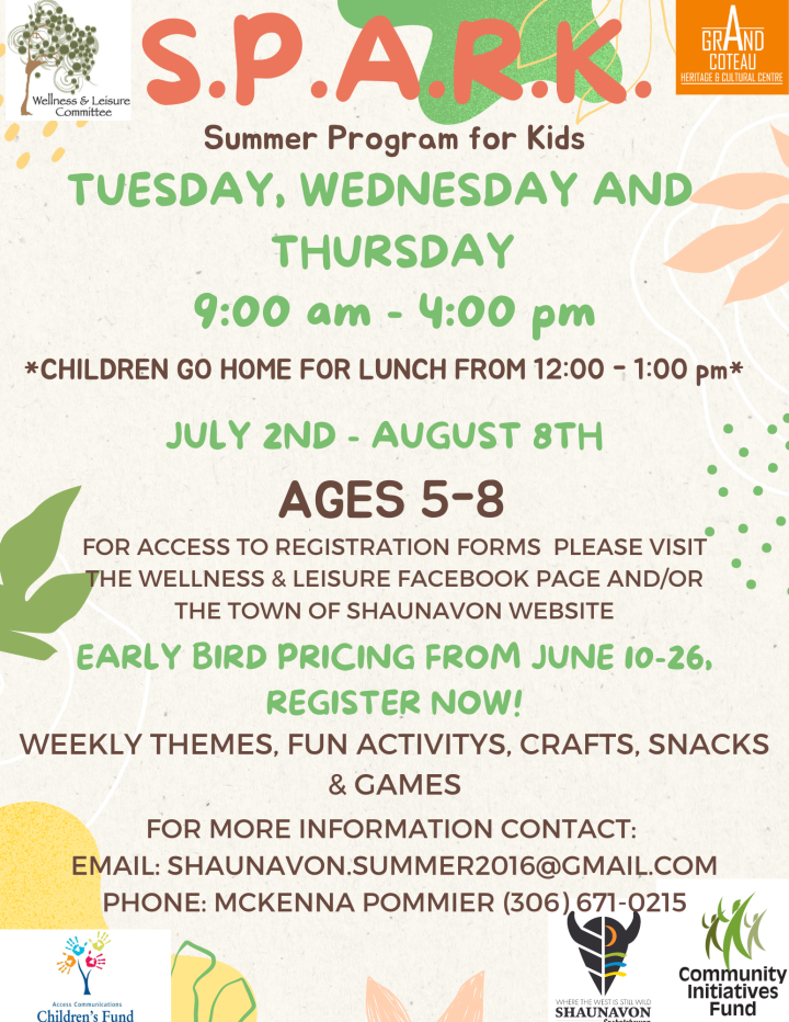 S.P.A.R.K. registration is OPEN for summer 2024!! | Town of Shaunavon