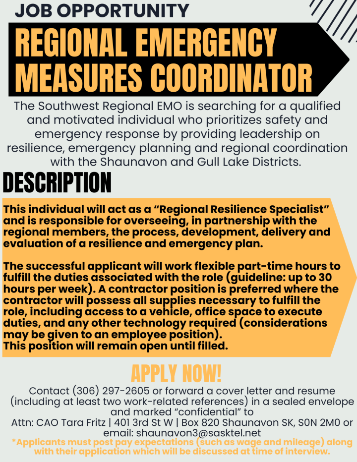 REGIONAL EMERGENCY MEASURES COORDINATOR | Town of Shaunavon