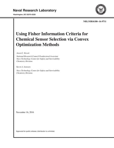 Using Fisher Information Criteria for Chemical Sensor Selection via Convex Optimization Methods ...