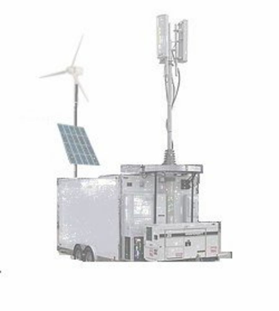 Solar and Wind Powered COW/CIAB (Cell on Wheels/Cell in a Box)