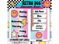 10 Drawer Cart Labels Editable 90s Retro Theme by Teach Simple