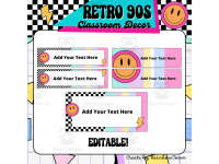 10 Drawer Cart Labels Editable 90s Retro Theme by Teach Simple