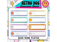 90s Retro Theme Student Desk Name Plates Editable by Teach Simple