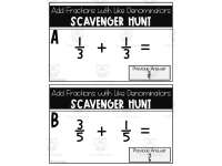 Adding Fractions w/ Like Denominators Scavenger Hunt by Teach Simple