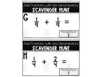Adding Fractions w/ Like Denominators Scavenger Hunt by Teach Simple