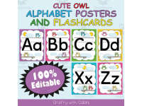 Alphabet Poster & Flashcards in Owl Theme - 100% Editable by Teach Simple