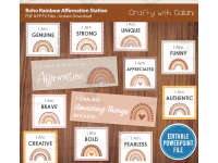 Boho Rainbow Classroom Positive Affirmation Station Kit by Teach Simple