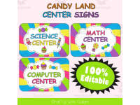 Classroom Center Sign in Candy Land Theme - 100% Editable by Teach Simple