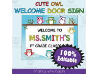 Classroom Welcome Door Sign in Owl Theme - 100% Editable by Teach Simple