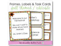 Frames, Labels and Task Cards, Fall Themed, Editable by Teach Simple
