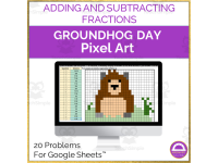 Groundhog Day | Adding and subtracting Fractions Pixel Art by Teach Simple