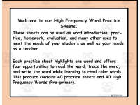 High Frequency Words In Color Pre Primer Word Practice by Teach Simple