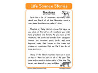 Mountains Life Science Reading Comprehension Worksheet by Teach Simple