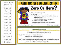 Multiplication Facts - Zero Printable Game by Teach Simple