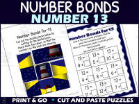 Number Bonds for 13 Practice - Cut and Paste Grid Puzzle by Teach Simple