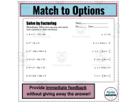 Solving Quadratic Equations by Factoring Matching Worksheet by Teach Simple
