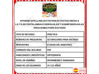 SPANISH SPELLING DICTATION NO PREP WEEK 6 La tilde en palabras esdrújulas Oraciones para dictado ...