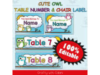 Table Number and Chair Labels in Owl Theme - 100% Editable by Teach Simple