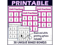 Unit Fractions Activity - Bingo Game - Fraction Symbols - Boards 26-30 ...
