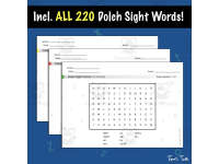Word Searches for All 220 Dolch Sight Words + Vocabulary Lists - (Pre ...