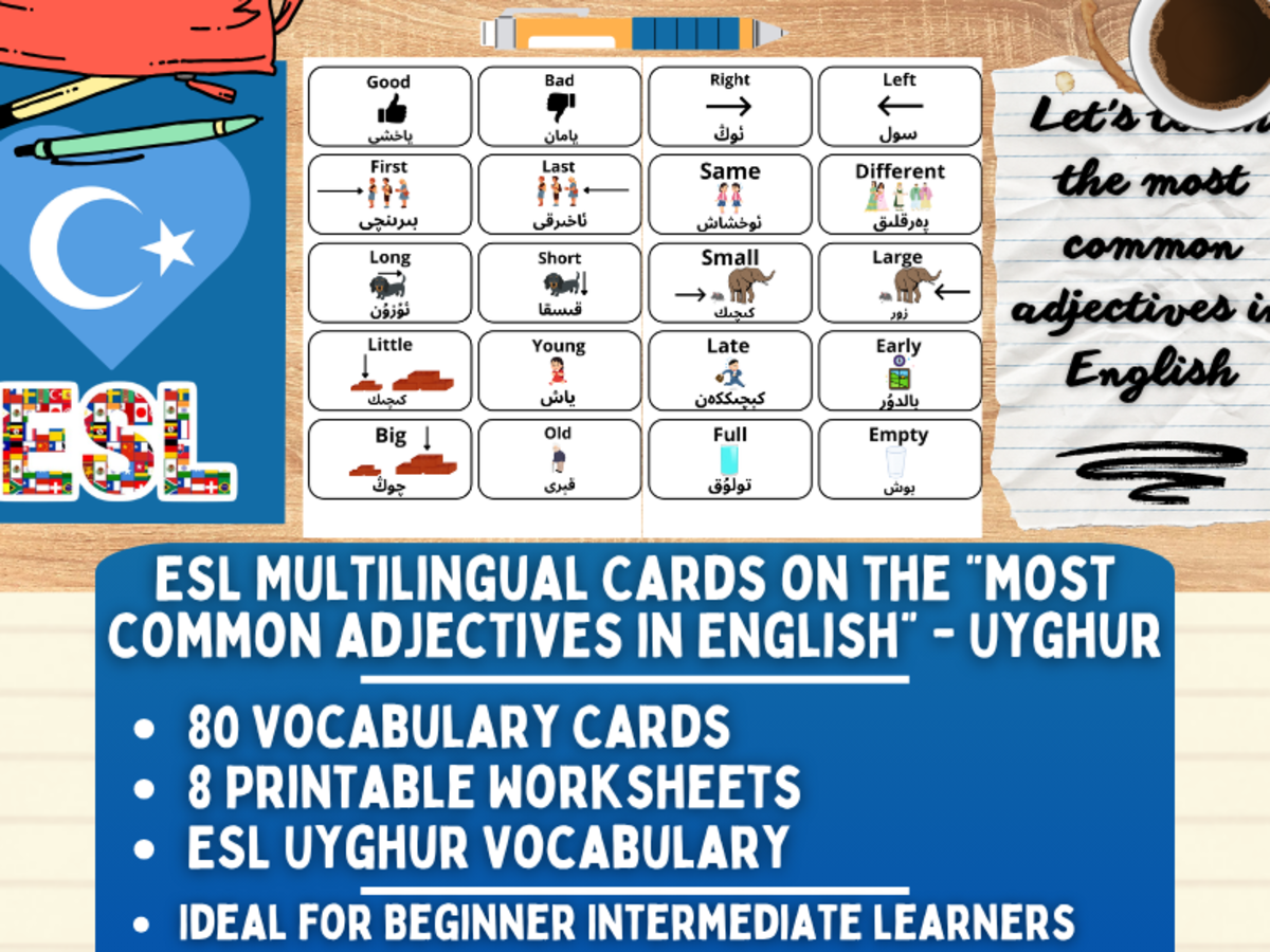 ESL Vocabulary Flashcards - Most common adjectives - Uyghur by Teach Simple