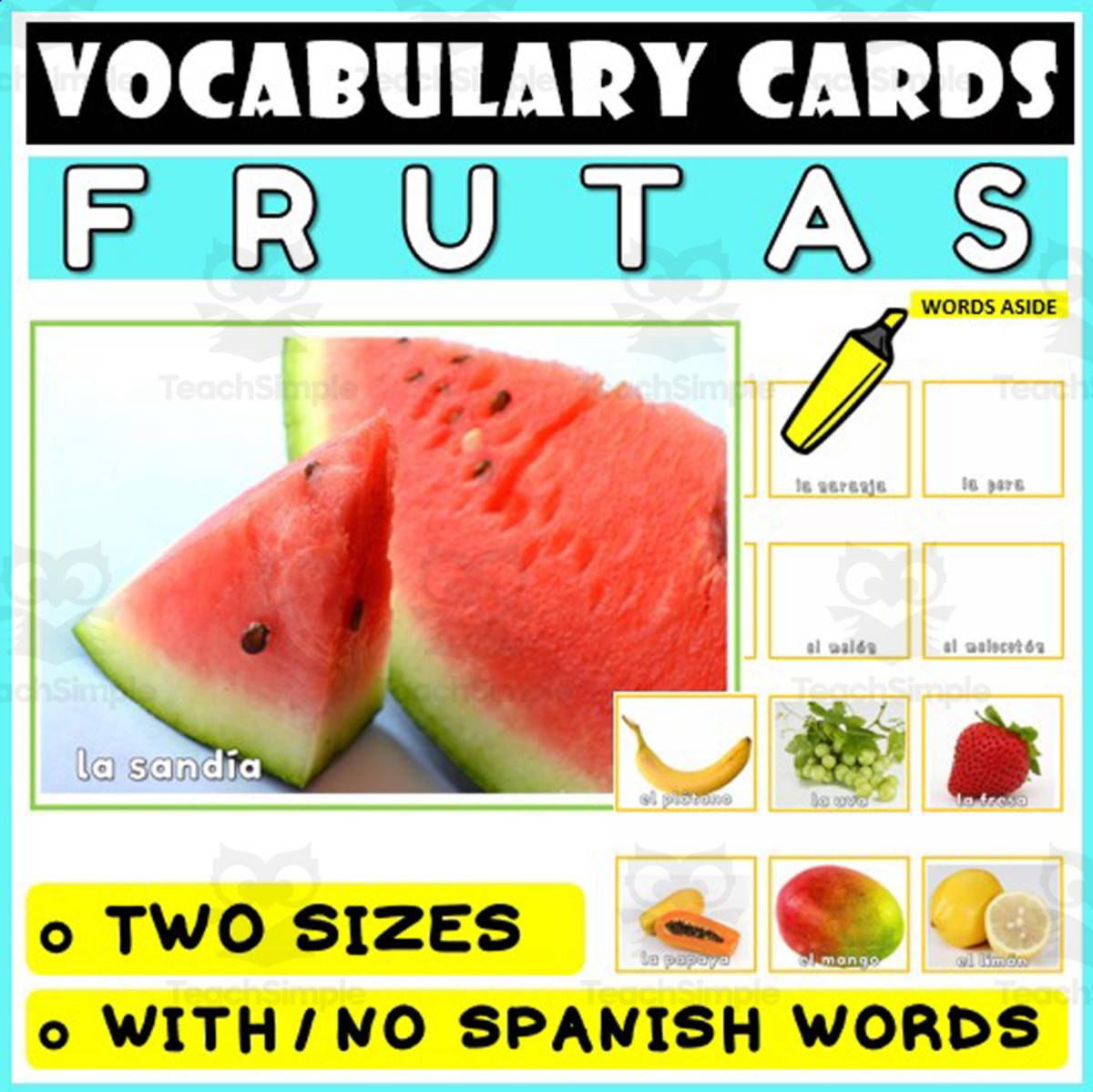 Spanish Language Vocabulary Flashcards 16 by Teach Simple