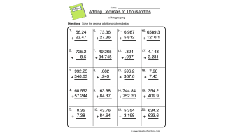 Adding Thousandths Decimal Worksheet by Teach Simple