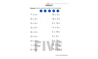 Adding Five Matching Worksheet by Teach Simple