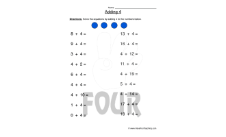 Adding Four Using Pictures Worksheet by Teach Simple