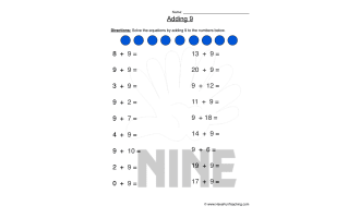 Adding Nine Worksheet by Teach Simple